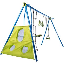 Schaukelkombination SANDORA Schaukeln blau (blau/grün) Kinder 6 Funktionen, Aufbaumaße H x L B 180 136 383 cm