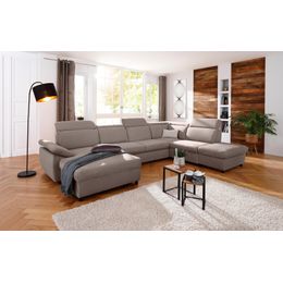 Wohnlandschaft Home Affaire, B:354cm T:232cm, grau, Struktur fein (100% Polyester);Luxus-Microfaser Lederoptik (100% Polyester);Soft clean (98%