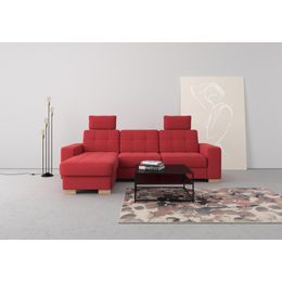 Sit & More Ecksofa SIT & MORE, B:252cm H:82cm T:161cm, rot, Wohnzimmer, Sofas, "Quincy L-Form", wahlweise mit Bettfunktion und Bettkasten