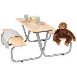 Garten-Kindersitzgruppe Pinolino Sitzmöbel-Sets Gr. B/H/T: 110 cm x 53 cm x 110 cm, beige (natur, grau) Kinder Gartenmöbel Tisch mit 2 Sitzbänken, für ab 3 Jahren