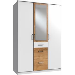 Kleiderschrank wimex "Click" Schränke Gr. B/H/T: 135 cm x 199 cm x 58 cm, 3 St., weiß (weiß, plankeneichefarben) Drehtürenschrank Kleiderschrank Drehtürenschränke Schränke mit Spiegel