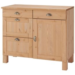 Unterschrank Home Affaire, B:100cm H:85cm T:60cm, beige, Massivholz, K&uuml;che, Schr&auml;nke, "Oslo", 100 cm breit, in 2 Tiefen, mit 23 mm Arbeitsplatte, 2