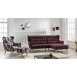 Ecksofa LEONIQUE, B:250cm H:107cm T:173cm, rot, Wohnzimmer, Sofas, "Louanne, L-Form", mit Holzfüßen