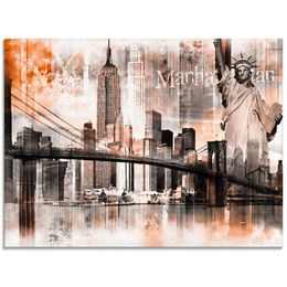 Glasbild Artland "New York Skyline Collage V" Bilder Gr. B/H: 60 cm x 45 cm, Glasbild Amerika Querformat, 1 St., orange Glasbilder in verschiedenen Größen