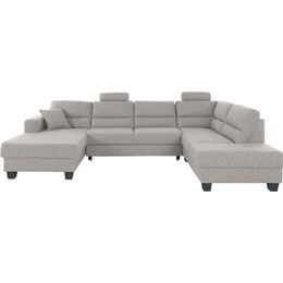 Wohnlandschaft Trendmanufaktur, B:310cm H:85cm T:203cm, grau, Sofas, "Chamber, U-Form", inklusive zwei Kopfstützen, wahlweise mit Bettfunktion