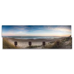 Garderobenleiste Artland "Strand und Sanddünen am Hengistbury Head" Garderobenhalter Gr. B/H/T: 90 cm x 30 cm x 2,8 cm, blau Haken teilmontiert
