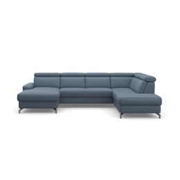 Sit & More Wohnlandschaft SIT & MORE, B:333cm T:226cm, blau, Sofas, "Scarlett U-Form", inklusive Kopfteilverstellung, wahlweise mit Bettfunktion, Bettkasten