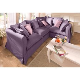 Ecksofa Home Affaire, B:275cm H:75cm T:192cm, lila, Struktur 100% Polyester, Wohnzimmer, Sofas, "Luise L-Form", mit vielen losen Kissen und