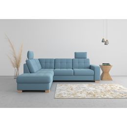 Sit & More Ecksofa SIT & MORE, B:249cm H:82cm T:213cm, blau, Wohnzimmer, Sofas, "Quincy L-Form", wahlweise mit Bettfunktion und Bettkasten