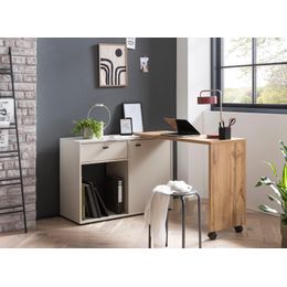 Schreibtisch Schildmeyer "Tiny Working" Tische Gr. B/H/T: 104,6 cm x 75,3 cm x 39,0 cm, beige (cremebeige, eichefarben) Schreibtische praktisch im Home Office, Sideboard mit flexibler Arbeitsplatte