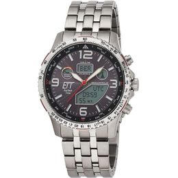 Funkchronograph ETT "Professional World Timer, EGT-11572-21M" Armbanduhren silberfarben (titansilberfarben) Herren Armbanduhr, Herrenuhr, Stoppfunktion, Datum, Solar