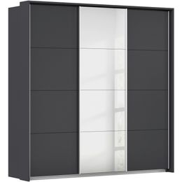 Schwebetürenschrank Rauch "Kleiderschrank Schrank Garderobe CORTONA mit Passepartout" Schränke Gr. B/H/T: 211 cm x 214 cm x 64 cm, Ohne Beleuchtung, 3 St., grau (graumetallic) und optionaler Beleuchtung inkl. Inneneinteilung 2 Boxen Böden