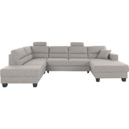 Wohnlandschaft Trendmanufaktur, B:310cm H:85cm T:203cm, grau, Sofas, "Chamber, U-Form", inklusive zwei Kopfstützen, wahlweise mit Bettfunktion
