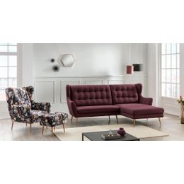Ecksofa LEONIQUE, B:250cm H:107cm T:173cm, rot, Wohnzimmer, Sofas, "Henry Louanne, L-Form", wahlweise mit Messingfüßen