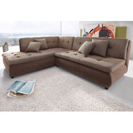 Ecksofa TRENDS BY HG, B:245cm H:80cm T:105cm, braun, NaturLEDER (echtes Rindsleder) in Sitz und Rücken. Korpus in passendem Kunstleder SOFTLUX