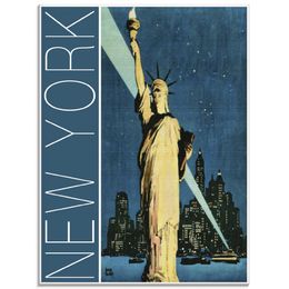 Glasbild Artland "New York Vintage Reiseplakat" Bilder Gr. B/H: 45 cm x 60 cm, Glasbild Amerika Hochformat, 1 St., blau Glasbilder in verschiedenen Größen