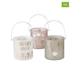 Boltze 3er-Set: Windlichter "Gardenlove" in Weiß - (H)12 cm