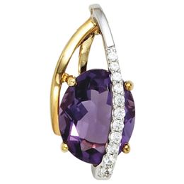 Jobo Damen Kettenanh&auml;nger "Anh&auml;nger mit Amethyst und 11 Diamanten", P1 = bei 10-facher Vergr&ouml;&szlig;erung erkennbare Einschl&uuml;sse, Diamanten Gelbgold 585