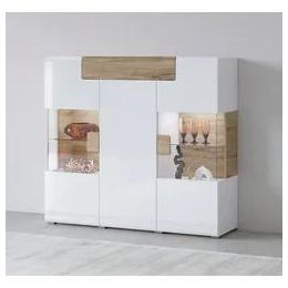 Highboard Inosign "Toledo,Breite 147,5cm,trendige Hochkommode mit 3Türen und Schublade" Sideboards weiß (weiß matt, hgl, san remo eiche) Hochschrank mit Glas-Partien,stylische Hochglanzfronten