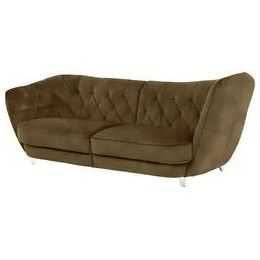 Big-Sofa LEONIQUE "Retro" Sofas Gr. B/H/T: 256cm x 85cm x 115cm, Chenille, Hohe Armlehne rechts, braun (bronzo)