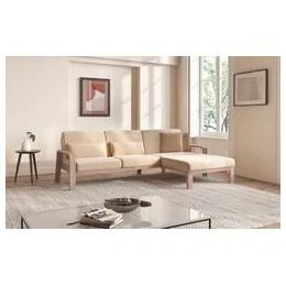 Sit & More Ecksofa SIT & MORE "Kolding L-Form" Sofas Gr. B/H/T: 264cm x 91cm x 178cm, Luxus-Microfaser ALTARA NUBUCK, Longchair rechts, braun (macciato) Armlehnen aus Buchenholz in natur, verschiedene Bezüge und Farben