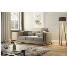 3-Sitzer Home Affaire "Viva" Sofas Gr. B/H/T: 213 cm x 84 cm x 93 cm, Microfaser, mit Kopfstütze, beige (nature) mit Holzrahmen aus Buche