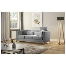 CAVADORE 3-Sitzer HOME AFFAIRE "Viva" Sofas Gr. B/H/T: 213 cm x 84 cm x 93 cm, Chenille, mit Kopfstütze, grau (grey) mit Holzrahmen aus Buche