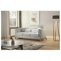 3-Sitzer Home Affaire "Viva" Sofas Gr. B/H/T: 213 cm x 84 cm x 93 cm, Chenille, mit Kopfstütze, beige mit Holzrahmen aus Buche