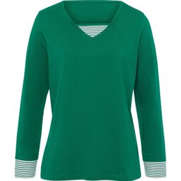 CR&Eacute;ATION L Damen Langarmshirt mit garngef&auml;rbten Streifen gr&uuml;n Gr&ouml;&szlig;e 46