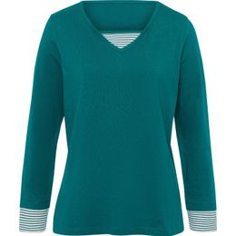 CR&Eacute;ATION L Damen Langarmshirt mit garngef&auml;rbten Streifen petrol Gr&ouml;&szlig;e 56