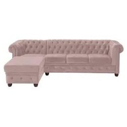 Chesterfield-Sofa Home Affaire "New Castle L-Form" Sofas Gr. B/H/T: 255cm x 72cm x 171cm, Samtoptik, Ottomane links, rosa (flamingo) hochwertige Knopfheftung in Chesterfield-Design, BTH: 255(17172)