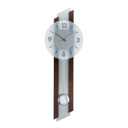 Pendelwanduhr AMS "W7207/1" Wanduhren Gr. B/H/L: 62 cm x 7 cm x 23 cm, braun (nussbaumfarben) mit Chrompendel