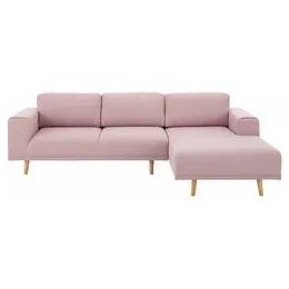 Ecksofa Home Affaire "Lasse L-Form" Sofas Gr. B/H/T: 273cm x 90cm x 167cm, Struktur fein, Recamiere rechts, rosa (rosé) im scandinavischen Stil mit Holzfüßen