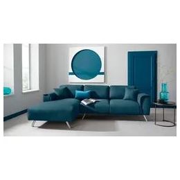 Ecksofa Inosign "Malaga L-Form" Sofas Gr. B/H/T: 276cm x 85cm x 169cm, Struktur fein, Recamiere links, blau (petrol) Deckenoptik auf Recamiere und Armlehne