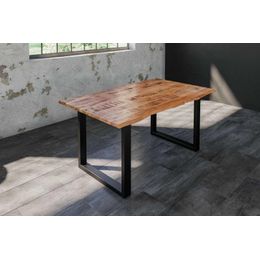 B-Ware Baumkantentisch Esstisch Mangoholz massiv U-Gestell schwarz 120 x 80 cm DORA