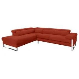 Ecksofa W.Schillig "finn" Sofas Gr. B/H/T: 281cm x 71cm x 230cm, Stoff S37, Ottomane links, ohne Kopfteilverstellung-ohne Sitztiefenverstellung, rot (marsala s37) German Design Award 2016, Fußgestell Chrom glänzend, Breite 281 cm