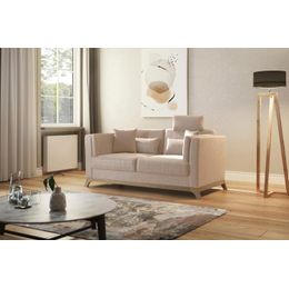 2,5-Sitzer Home Affaire "Viva", beige, B:183cm H:84cm T:93cm, 100% Polyester, Sofas, wahlweise mit Holzrahmen aus Buche