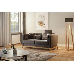 2,5-Sitzer Home Affaire "Viva", braun (nougat), B:183cm H:84cm T:93cm, 95% Polyester, 10% Polyamid, Sofas, wahlweise mit Holzrahmen aus Eiche
