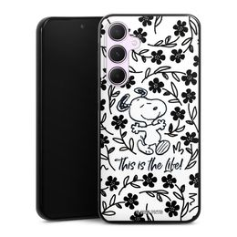 DeinDesign Galaxy A55 5G Handy Silikon H&uuml;lle Case schwarz Handyh&uuml;lle Peanuts Flowers Snoopy