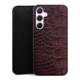 DeinDesign Galaxy A55 5G Handy Silikon H&uuml;lle Case schwarz Handyh&uuml;lle Leather Crocodile Animal Print