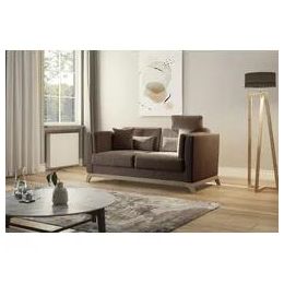 2,5-Sitzer Home Affaire "Viva" Sofas Gr. B/H/T: 183 cm x 84 cm x 93 cm, Chenille, mit Kopfstütze, rosegold (kupfer) wahlweise mit Holzrahmen aus Buche