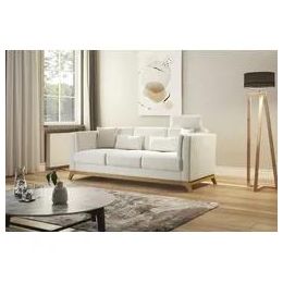 3-Sitzer Home Affaire "Viva" Sofas Gr. B/H/T: 213 cm x 84 cm x 93 cm, Luxus-Microfaser ALTARA NUBUCK, mit Kopfstütze, beige (elfenbein) mit Holzrahmen aus Eiche