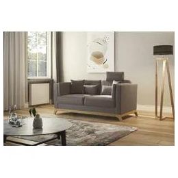 2,5-Sitzer Home Affaire "Viva" Sofas Gr. B/H/T: 183cm x 84cm x 93cm, Microfaser VINTAGE, mit Kopfstütze, grau (taupe) wahlweise mit Holzrahmen aus Eiche