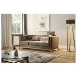 3-Sitzer Home Affaire "Viva" Sofas Gr. B/H/T: 213 cm x 84 cm x 93 cm, Luxus-Microfaser ALTARA NUBUCK, mit Kopfstütze, braun (chocco) mit Holzrahmen aus Eiche