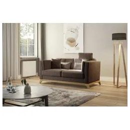 2,5-Sitzer Home Affaire "Viva" Sofas Gr. B/H/T: 183cm x 84cm x 93cm, Chenille, mit Kopfstütze, rosegold (kupfer) wahlweise mit Holzrahmen aus Eiche