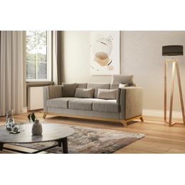 3-Sitzer Home Affaire "Viva", beige (nature), B:213cm H:84cm T:93cm, 95% Polyester, 10% Polyamid, Sofas, mit Holzrahmen aus Eiche