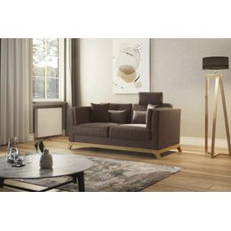 2,5-Sitzer Home Affaire "Viva", braun (nougat), B:183cm H:84cm T:93cm, 100% Polyester, Sofas, wahlweise mit Holzrahmen aus Eiche
