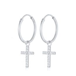 Elli Paar Creolen Creolen Kreuz Glaube Religion 925 Silber, Kreuz, silberfarben, Silber
