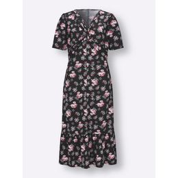 WITT Damen Shirtkleid mit Volant am Saum, schwarz-hortensie-gemustert, Gr&ouml;&szlig;e 50