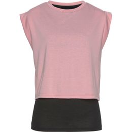 active by Lascana LASCANA ACTIVE Damen 2-in-1-Shirt, rosa-schwarz, Gr&ouml;&szlig;e XS (32/34)